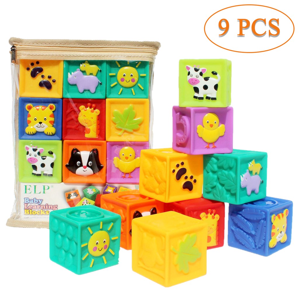 Baby Squeeze and Stack Block Set, Soft Building Blocks Teething Chewing ...