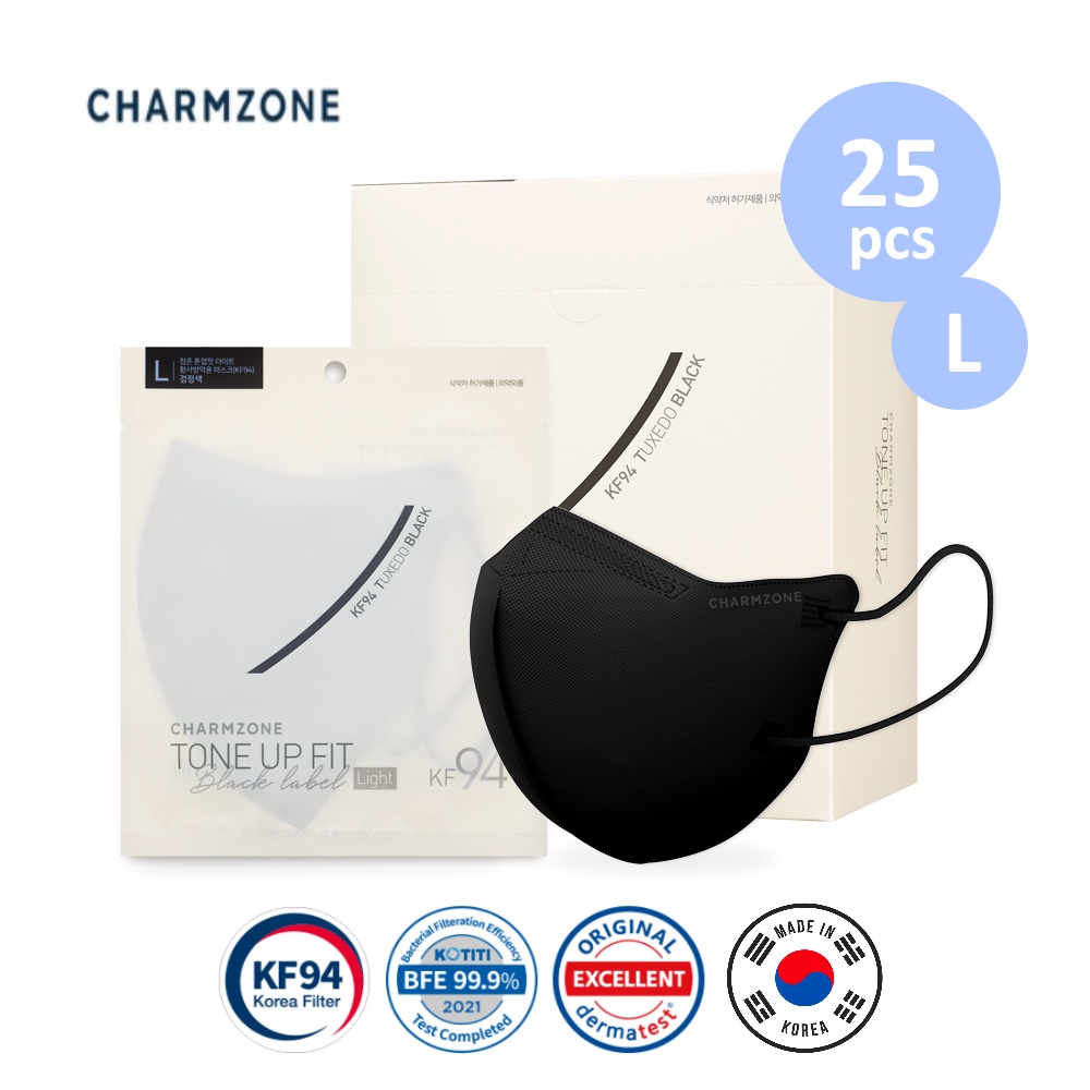 CHARMZONE 2D Tone Up Fit Black Label Light KF94 masks 25 pcs individual ...