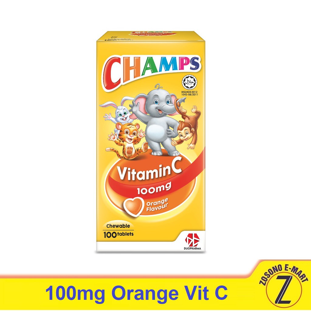CHAMPS 100mg Vitamin C Orange Chew Tab 100s [Vit C for Kids / Children ...