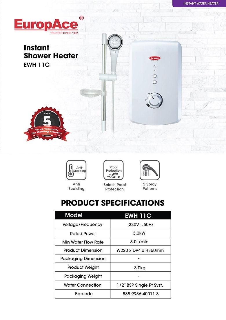 EuropAce Instant Water Heater EWH 11C | Shopee Singapore