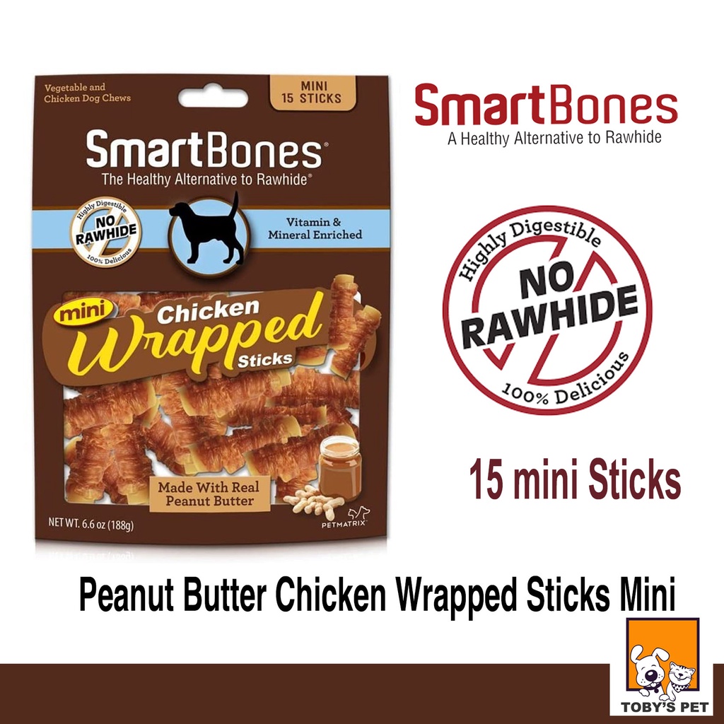 SmartBones Peanut Butter Chicken Wrapped Sticks Mini Dog Chews 188g (15 ...