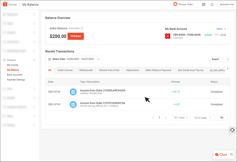 Managing transactions with Seller Balance | Shopee SG Seller Education Hub