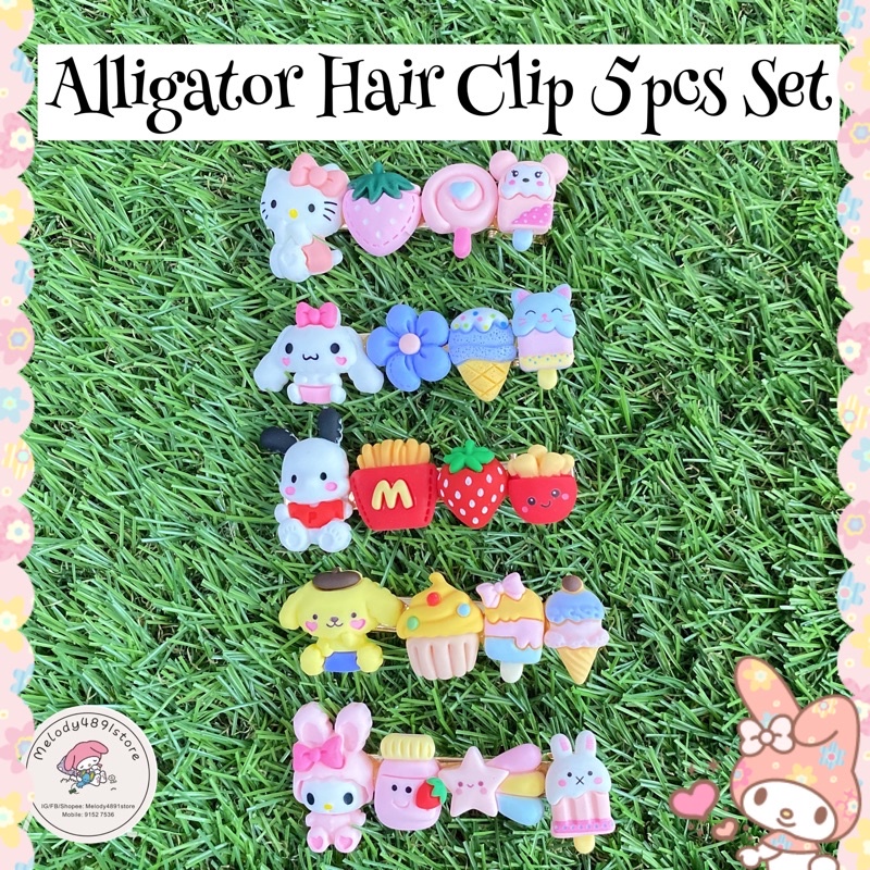 Sanrio Hair Clips Alligator 5pcs Set (Melody, Kuromi, Pompompurin, Roll ...