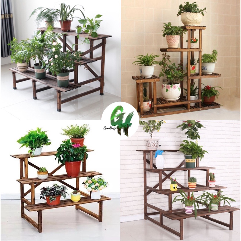 Wooden Plant Rack Multi-tiers Stand Outdoor Step Flower Display s Multi ...