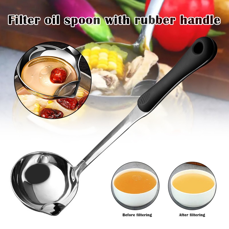 304 Stainless Steel Scoop Filter Grease Spoon Colander Spoon Soup Oil ...