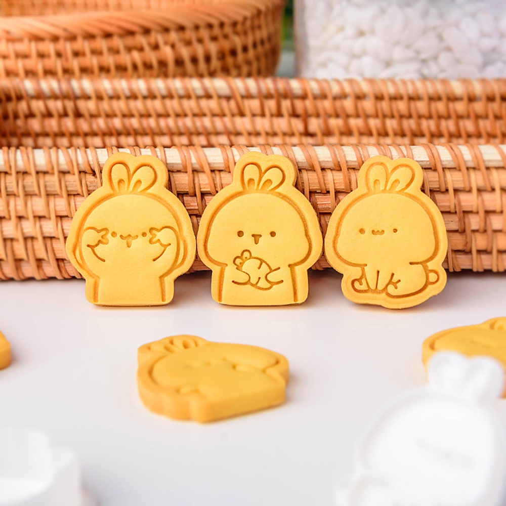 Cute Rabbit Cookie Plunger Cutter Cartoon Baking Mould Cookie Stamp ...