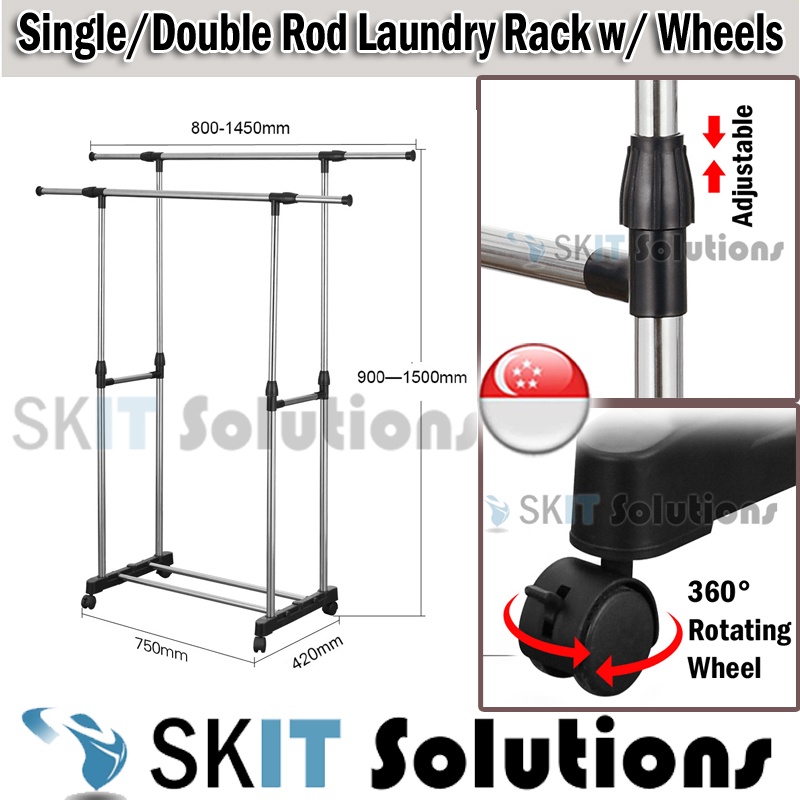 Single/Dual Stainless Steel Extendable Pole Standing Cloth Laundry ...