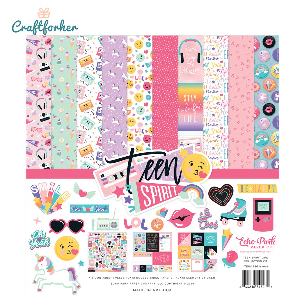 Teen Spirit Girl Scrapbooking Collection Kit, 12" x 12" Paper & Sticker ...