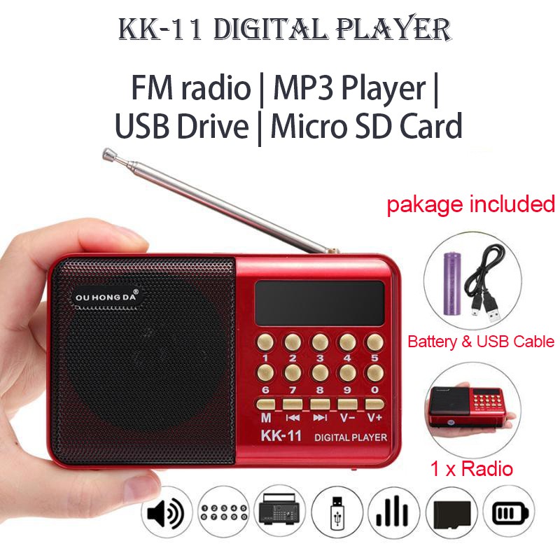 Mini Portable Radio KK-11 Handheld Digital | FM | USB | TF | MP3 ...