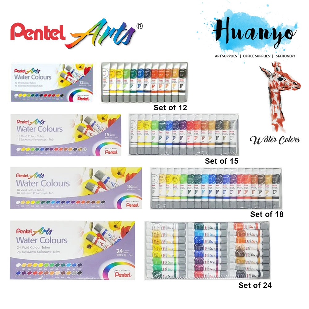 Pentel Arts Water Colour Set ( 12 / 15 / 18 / 24 Colours Set) | Shopee ...