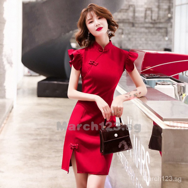 Red Chi Pao Daily Short Chinese Wedding Dress Vintage Clothing Qipao ...