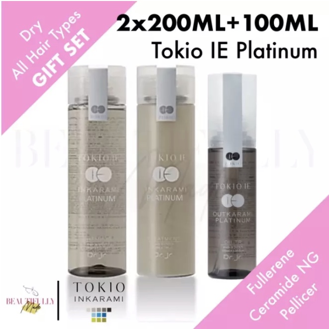 [Bundle Set of 3] Tokio IE Inkarami Platinum Set (Includes Shampoo 200ml + Treatment 200g + Oil ...