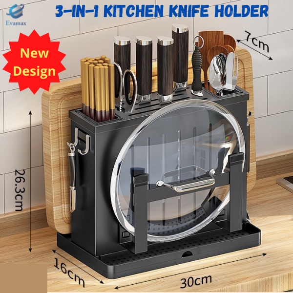 3-IN-1 Multi-Functional Kitchen Knife Holder Knife Stand/Chopping Board ...