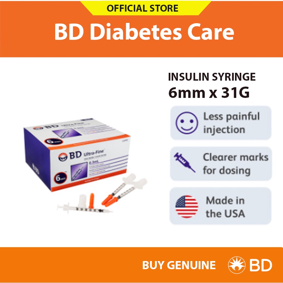 BD Ultra Fine Insulin Syringe 6mm x 31G (Box of 100's) | Shopee Singapore