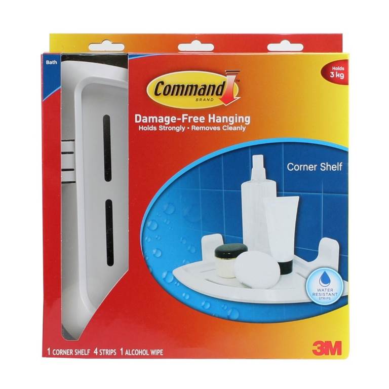 3M COMMAND CORNER SHELF BATH ACCESSORY 4 STRIPS / 1 ALCOHOL WIPE / 3 KG ...