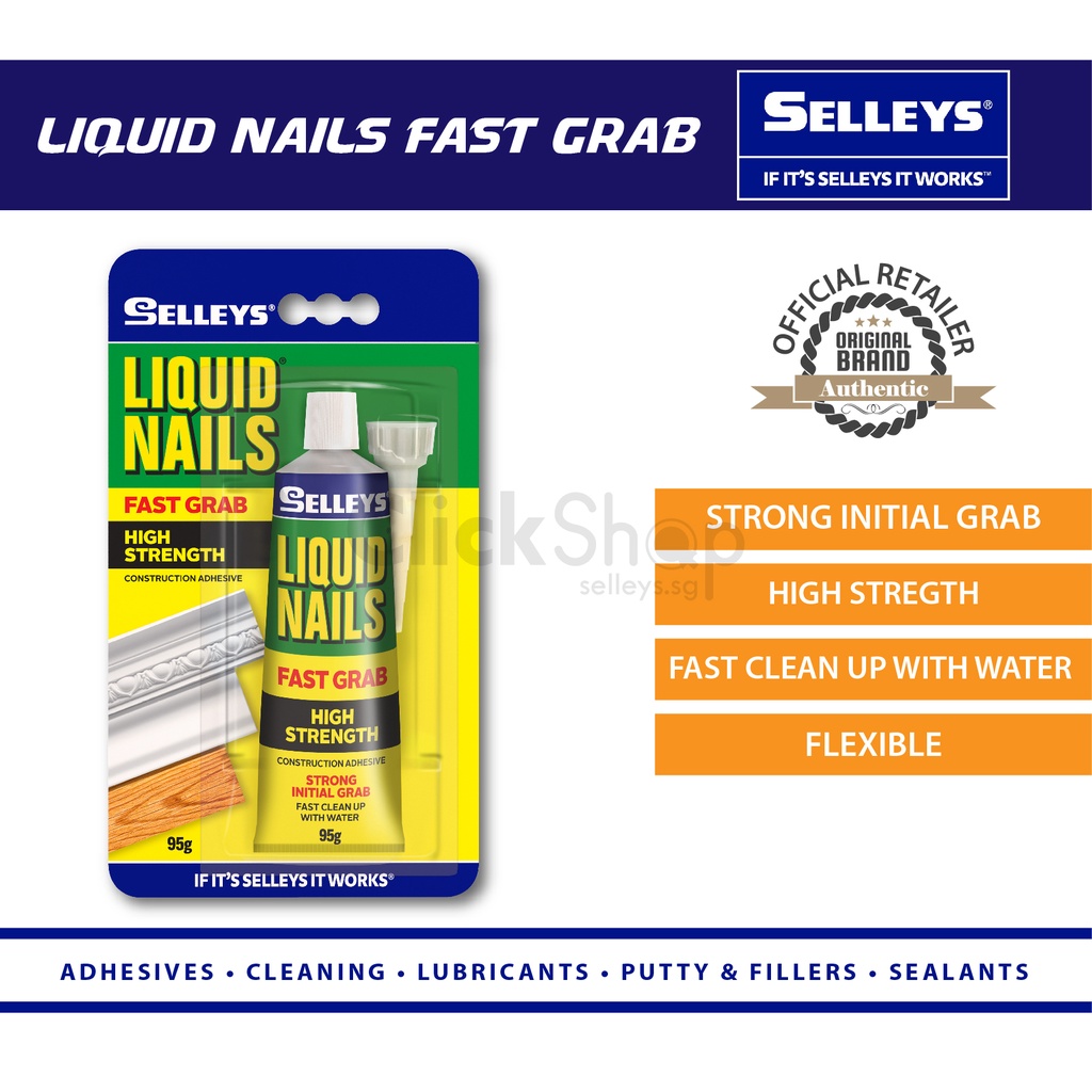 Selleys Liquid Nails Fast Grab Construction Adhesive Super Glue 95g ...