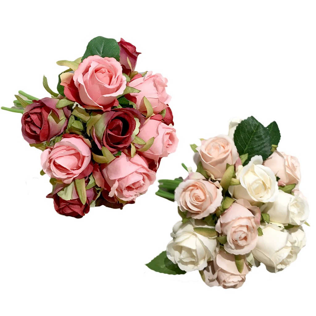 1 Bundle Artificial Rose Flowers Fake Flower 12 Heads Bridal Wedding ...