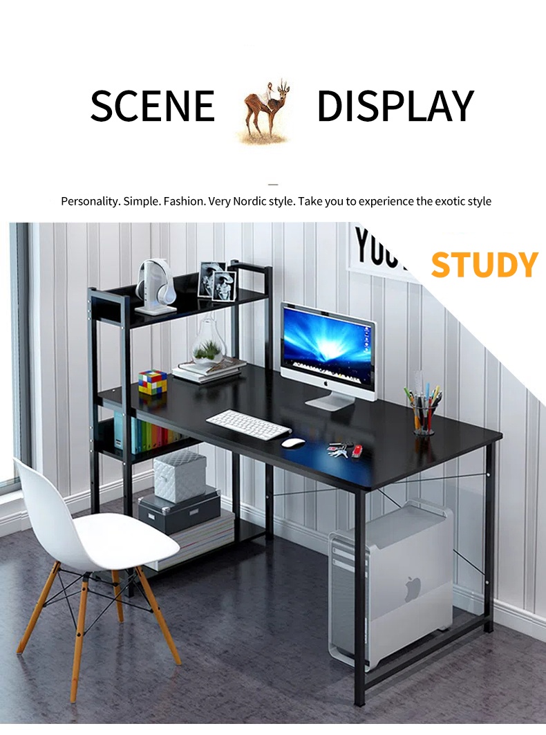 SG Ready Stock H Design Computer Study Table With Bookshelves | Shopee ...