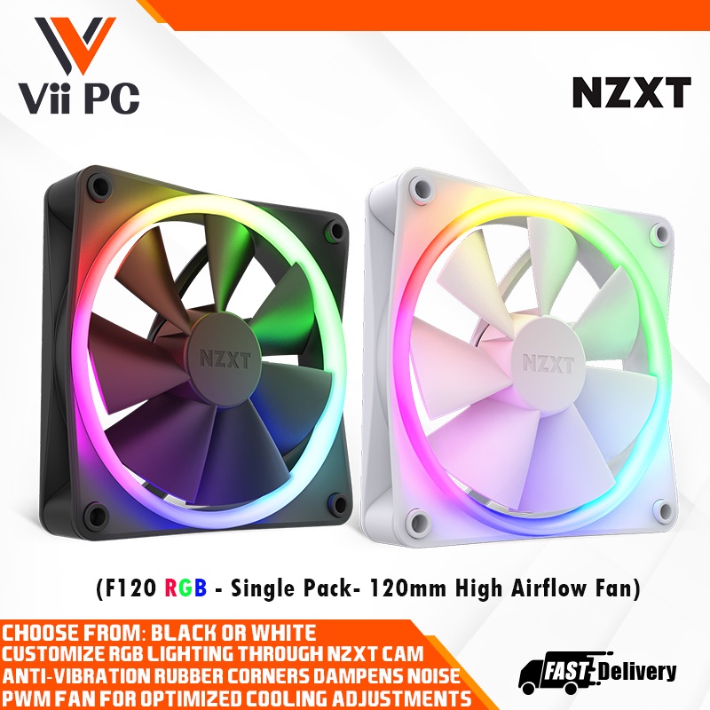 NZXT F120 RGB Fans, Single Pack, 120mm Fan, White / Black, Advanced RGB ...