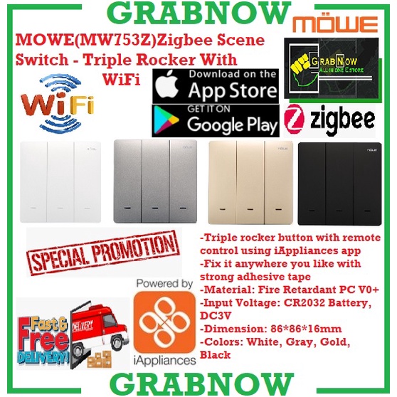 MOWE(MW 753Z)Zigbee Scene Switch - Triple Rocker With remote control ...