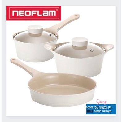 Neoflam Bella Set of 3 (18 single handle pot + 20 double handle pot + 28 frying pan) | Shopee ...