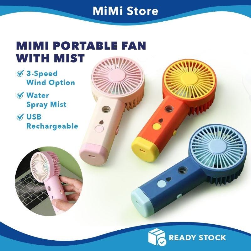 MiMi Portable Water Spray Mist Fan USB Rechargeable Handhend Mini Fan ...