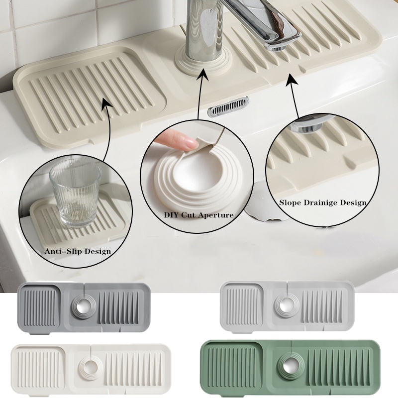Self Draining Silicone Faucet Water Catcher Mat Drip Protector Splash ...