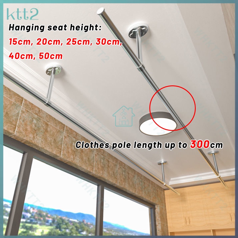 Clothes rod thickened stainless steel balcony fixed top-mounted clothes ...