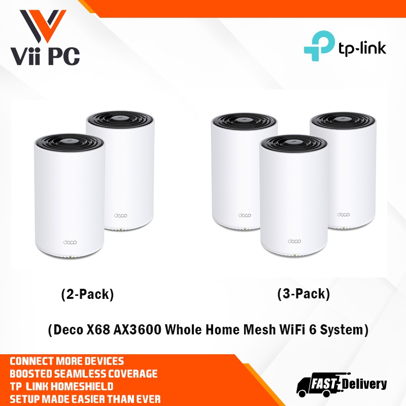 TP-LINK Deco X68 AX3600 Tri Band Gigabit OFDMA MU-MIMO WiFi 6 AI-Driven Whole Home MESH Wifi ...
