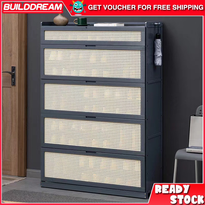 Grey Shoe Cabinet Shoe Rack with Breathable Flip Door Home Entrance ...