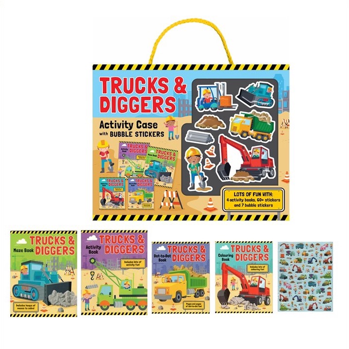 Trucks & Diggers Book Gift Set Construction Vehicles For Kids with 4 ...
