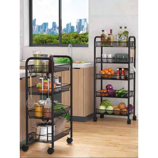 *SG In-stock* Kitchen Pushing Cart Basket Tray Trolley 4 Tier Storage ...