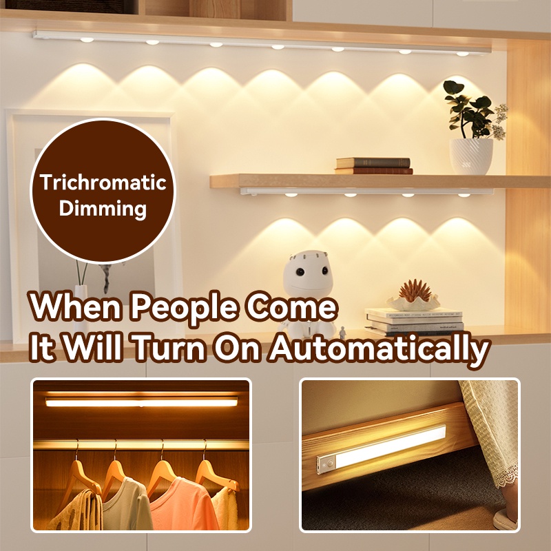 Led PIR Motion Sensor Night Light 12cm 22cm 32cm 52cm USB Rechargeable Light Bar Kitchen Cabinet ...