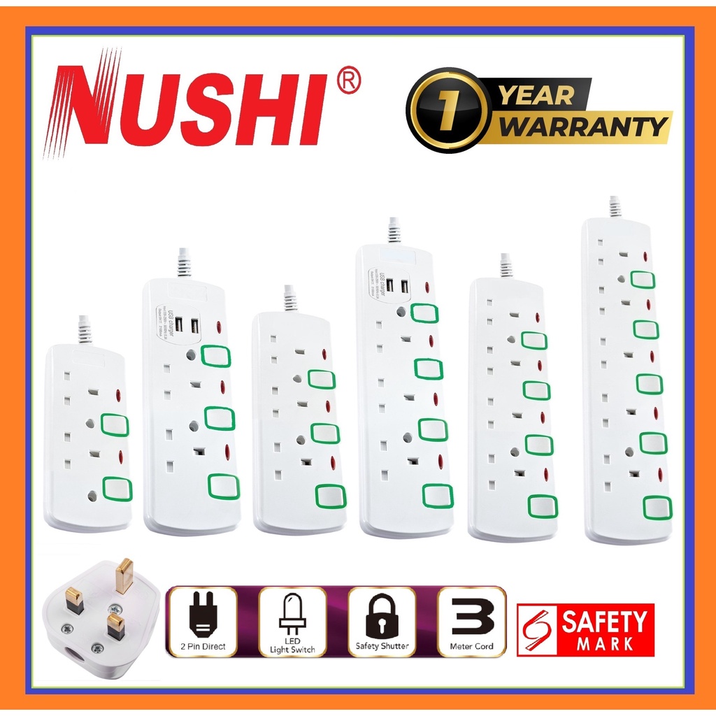 Nushi Safety Socket 2 3 4 5 2 Way Usb 3 Way Usb Extension Socket