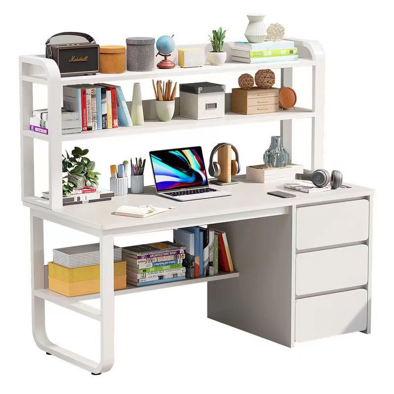 YOULITE Study Table Desk Computer Desk Table White Bookshelf With ...