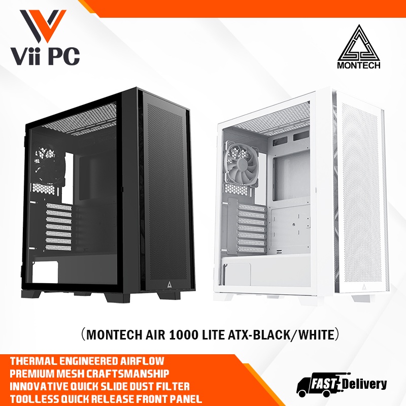 Montech AIR 1000 Lite ATX High Airflow Fans Pre-Installed Swivel Glass ...