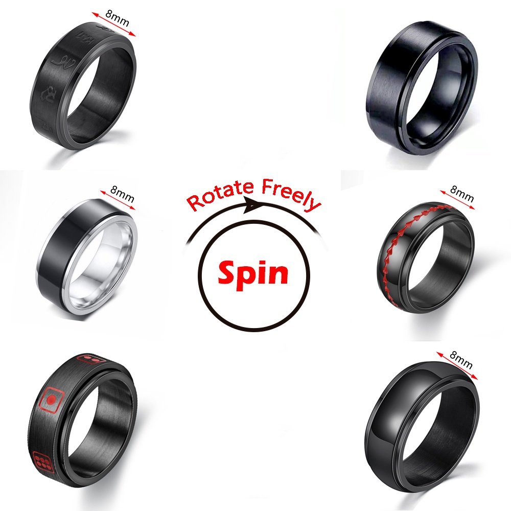 EASY ZHOU Titanium Steel 8mm Anxiety Rings For Women Men Mahjong dice ...