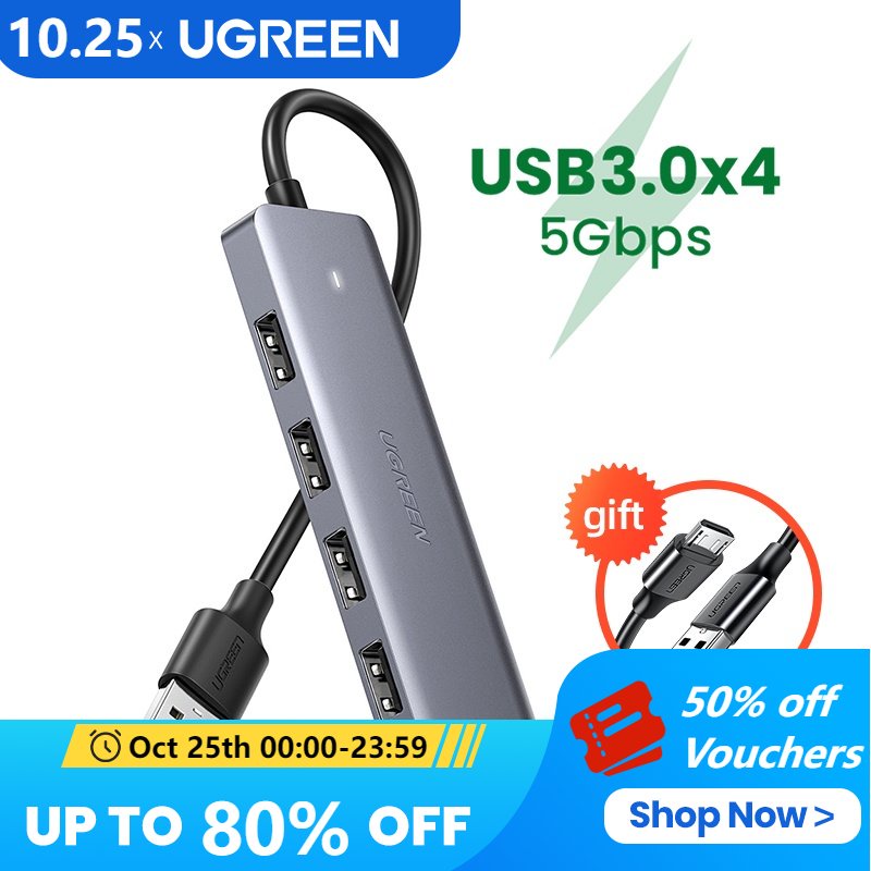 UGREEN 4 Port USB 3.0 Hub Ultra Slim High Speed USB Splitter Portable ...