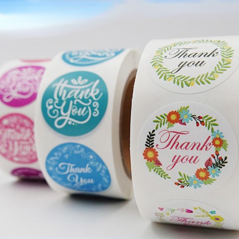 Thank You Stickers Roll of 6 Floral Designs 400 pcs, 1 Inch Round Self ...