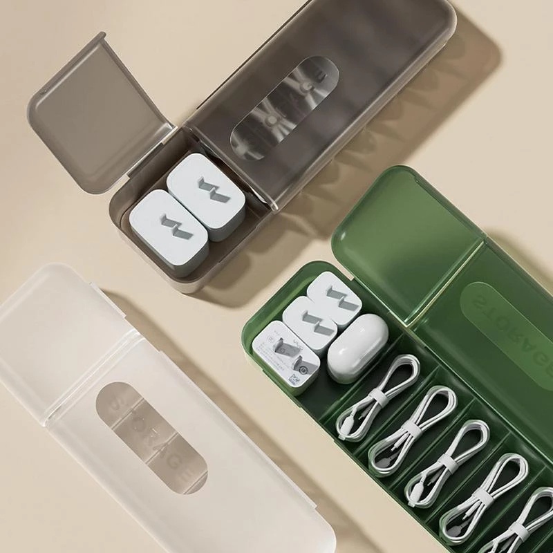 7 Partitions Mobile Phone Charging Line Storage Box Data Cable ...