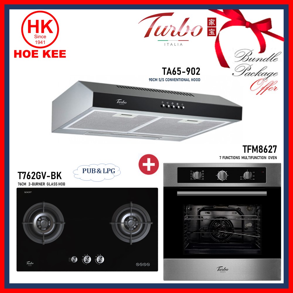 (Bundle) Turbo T762GV 76cm 2 Burners Built-In Hob + TA65-902SS SLIM HOOD + TFM8627 OVEN | Shopee ...