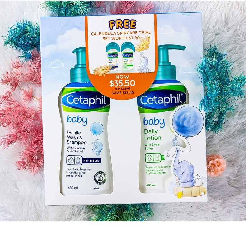 Cetaphil Baby Wash & Shampoo 400ml + Daily Lotion 400ml (Free Calendula ...