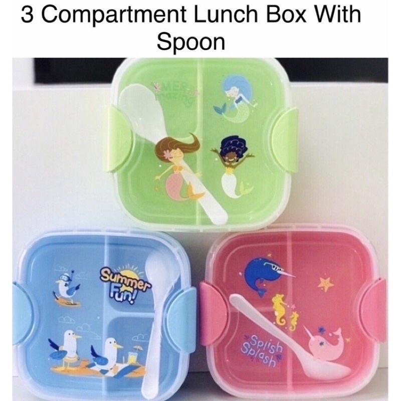 Cute Lunch Box bento box & Spoon 3 compartments food container bekal ...