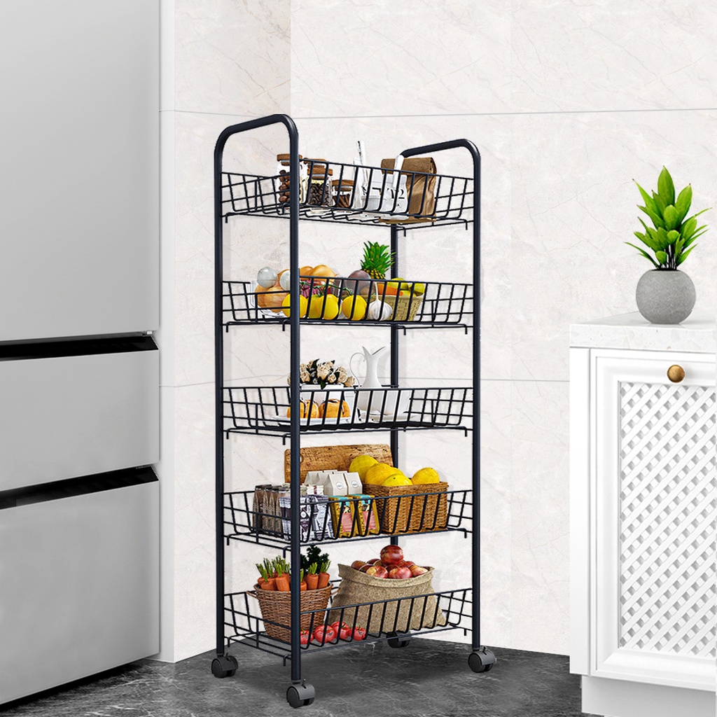 5-Tier Rolling Storage Rack Cart Multifunction Utility Cart Shelving ...