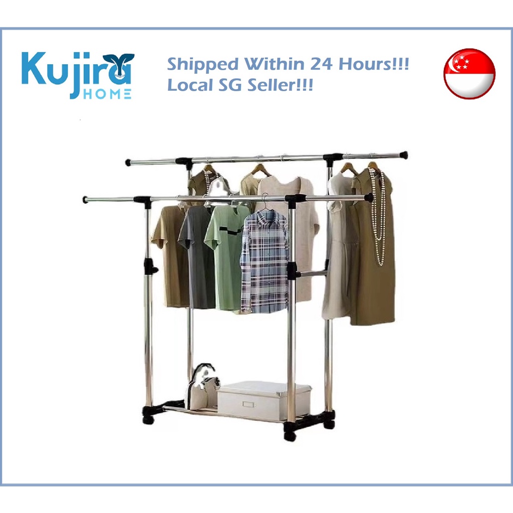 Kujira Homes - Double Pole Adjustable Clothes Rack Stand Drying Rack ...