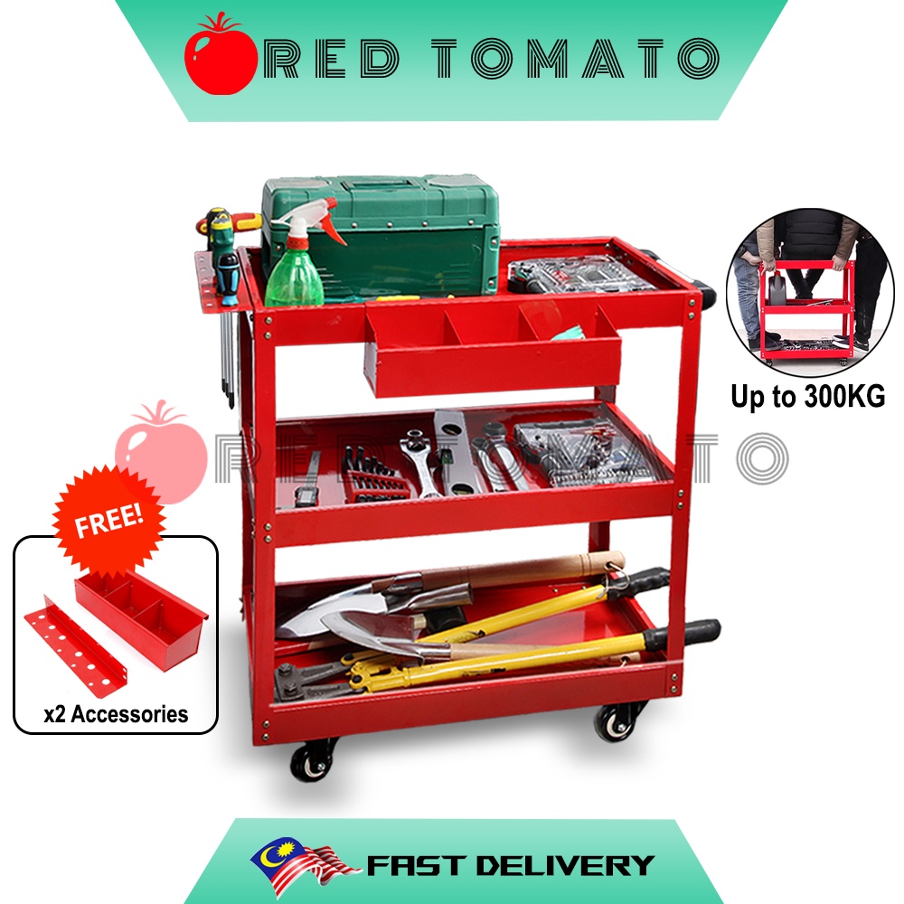 RED TOMATO 3 Layer Trolley Tools Cart Metal Steel Service Tool Storage ...