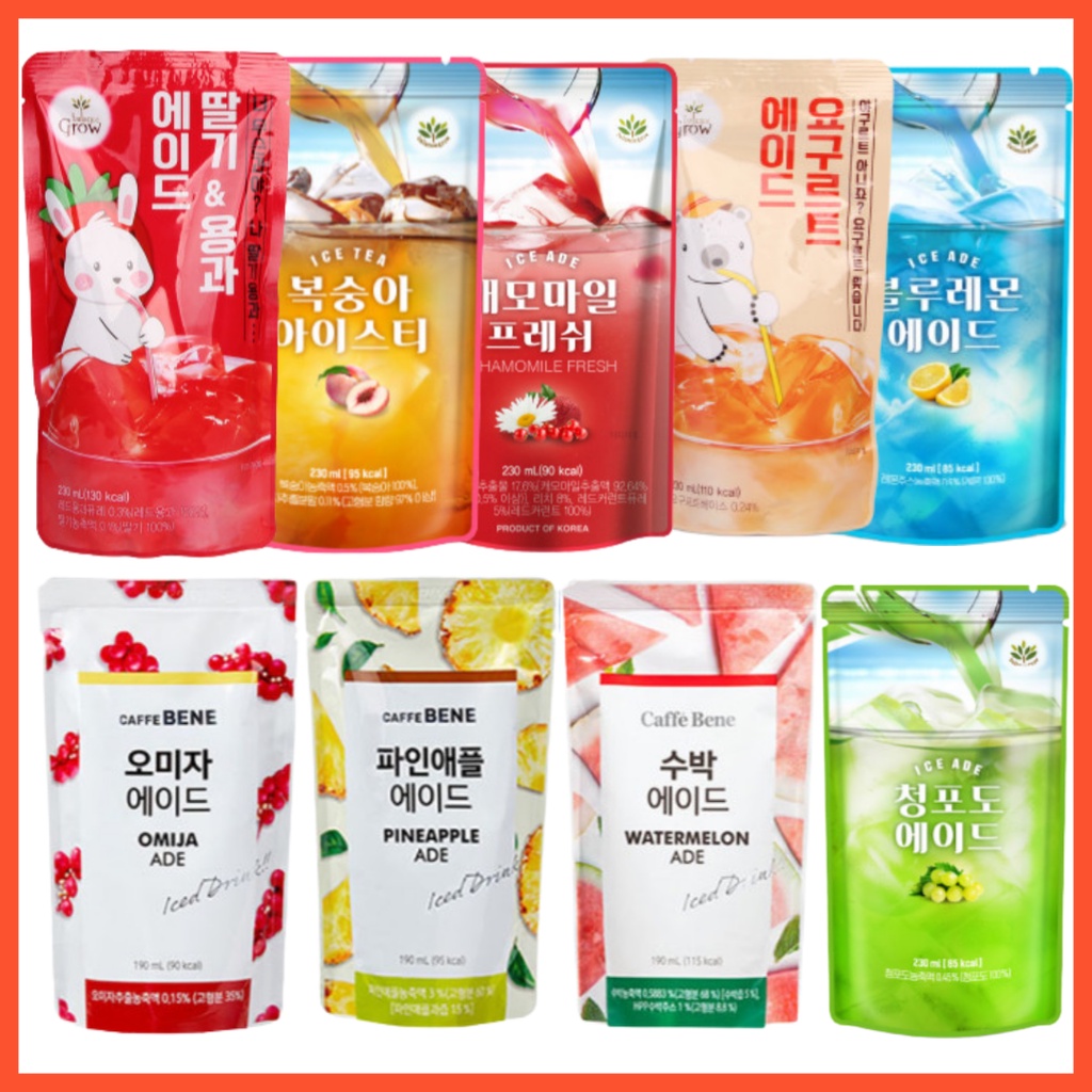 Korean [CAFFE BENE], [BG] Pouch Fruit Ade Juice 230ml 9 flavors of ...