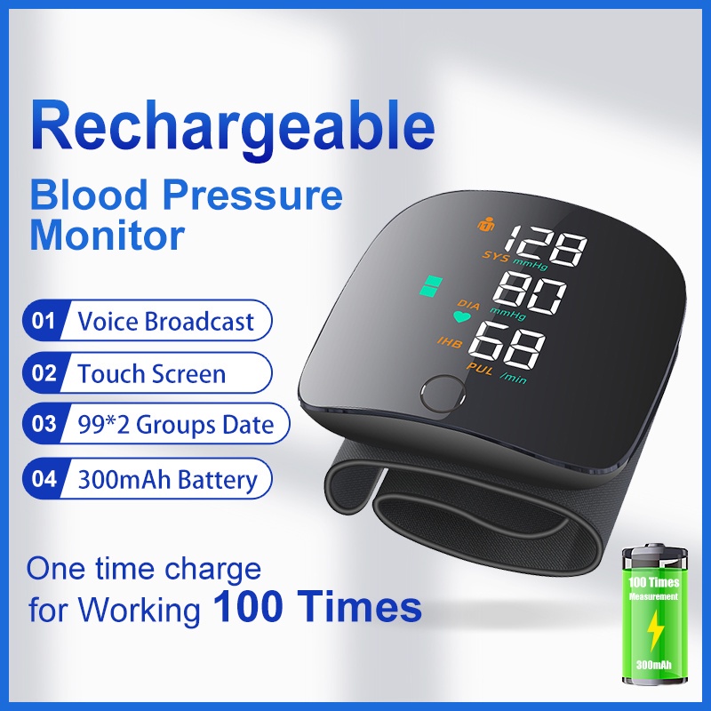 【ready stock] Rechargeable Voice Wrist Blood Pressure Monitor High BP ...