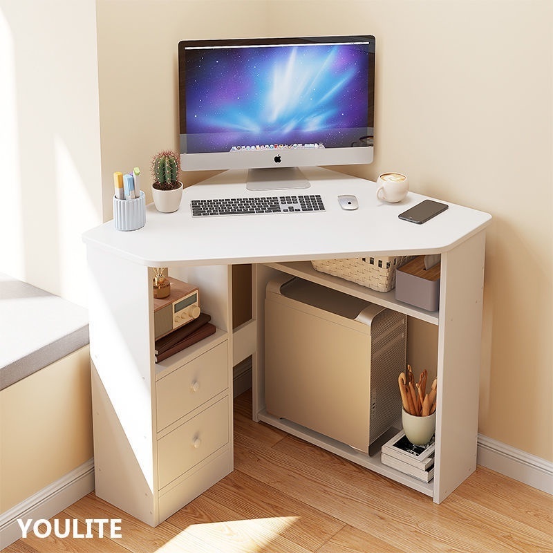 YOULITE Triangle Study Desk With Bookshelf Corner Computer Desk With ...