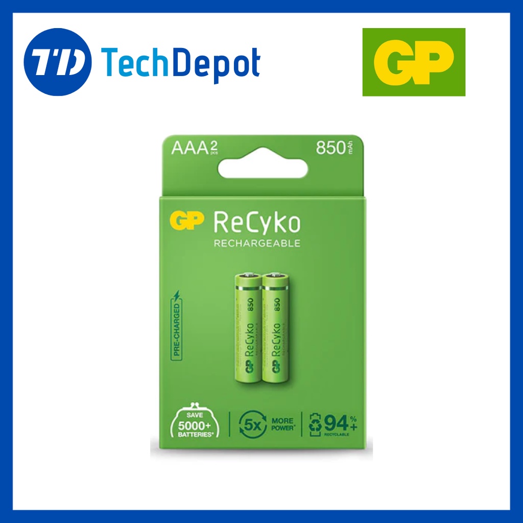 GP ReCyko Rechargeable Battery 850mAh AAA (2 battery pack) | Shopee ...